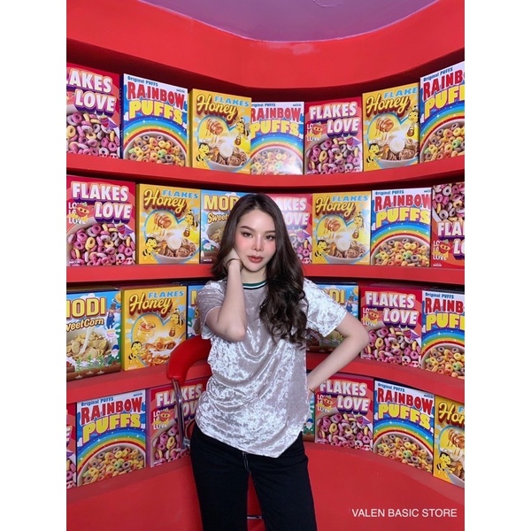 v1 เสื้อผ้าผู้หญิง เสื้อยืด เสื้อยืดกำมะหยี่ by VALEN BASIC STORE - วัยหวาน02 - ThaiPick