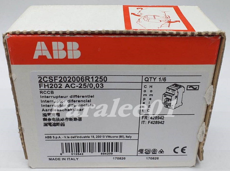 เซอร์กิตเบรกเกอร์กันดูด ยี่ห้อ ABB 2P 25A ABB ELCB RCCB,FH202 AC-25/0,03 2CSF202006R1250 ...