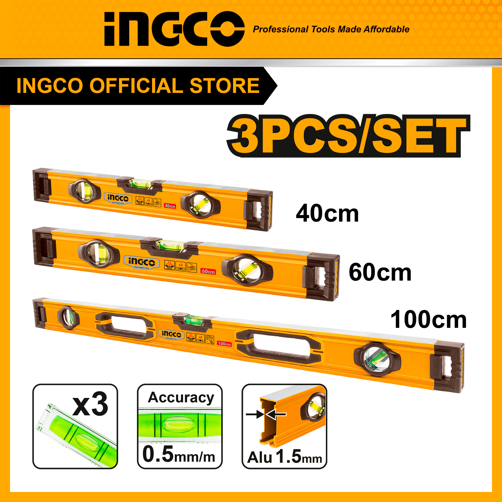 INGCO Combo Set ชุดระดับน้ำ HSL10203 | Lazada.co.th