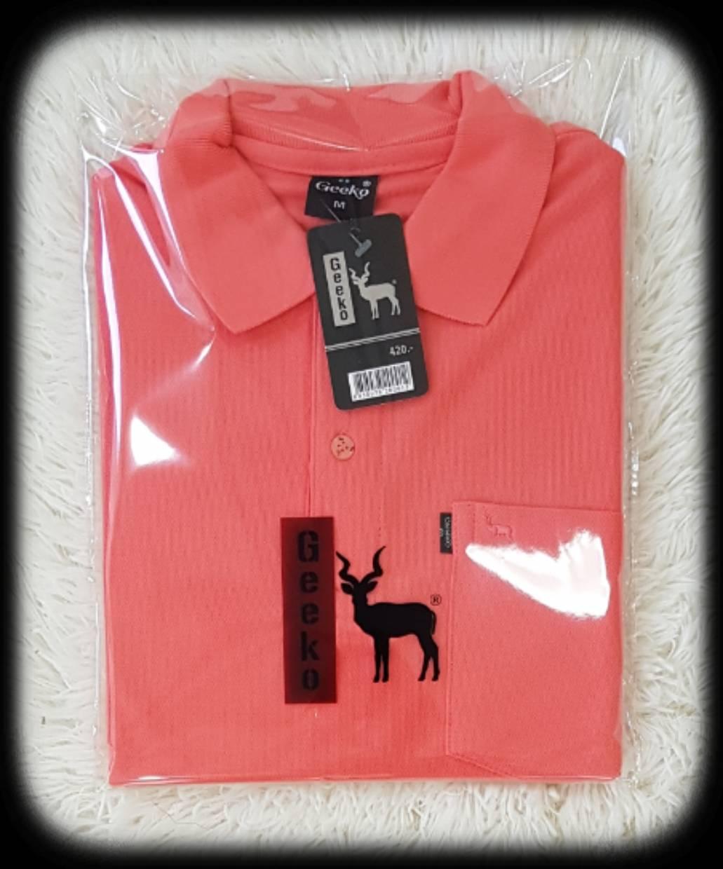 เสื้อโปโล ( Polo Shirt )แบรนด์ Geeko ตรากวาง สีพื้นชาย สีโอรส(สดปานกลาง) Gkc - 17M - Geekolike ...