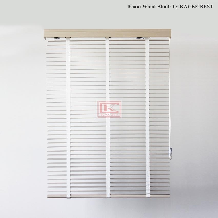 KACEE มู่ลี่ มู่ลี่โฟมวูด มู่ลี่ไม้ มู่ลี่ลายไม้ ขนาดใบ 35 มม. สีงา รุ่นเชือกวน อุปกรณ์สีขาว ...