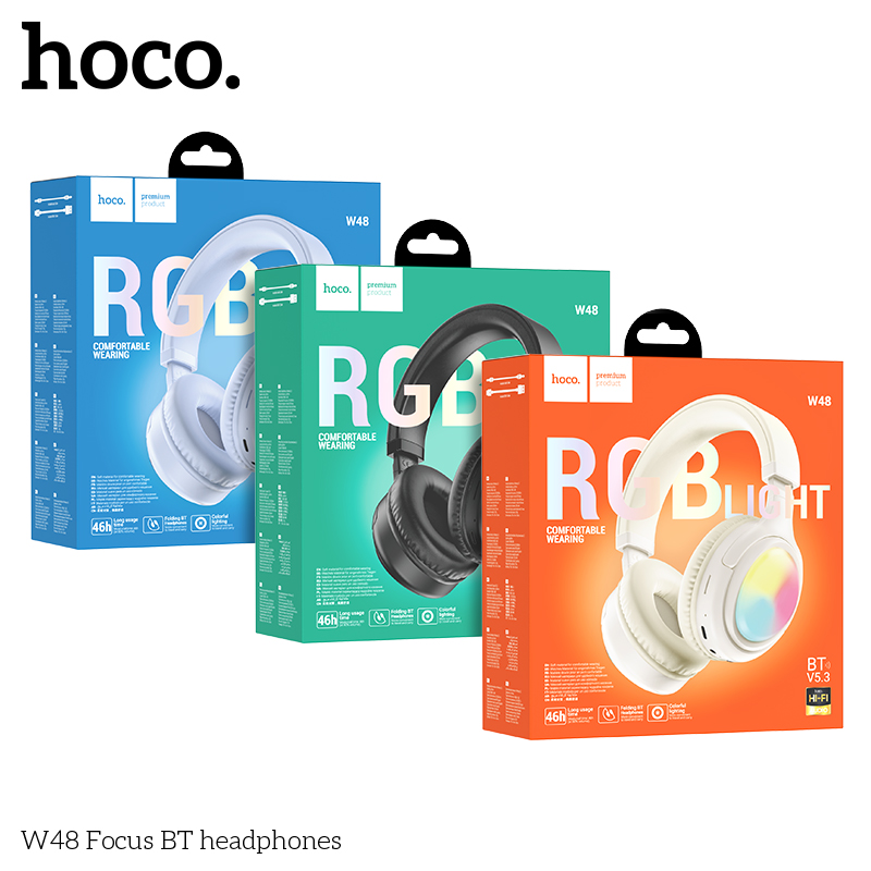 Hoco Thailand W48 หูฟัง8ครอบมีไฟ RGB บลูทูธ 5.3 HiFi มีไมค์ในตัว หูฟัง ...