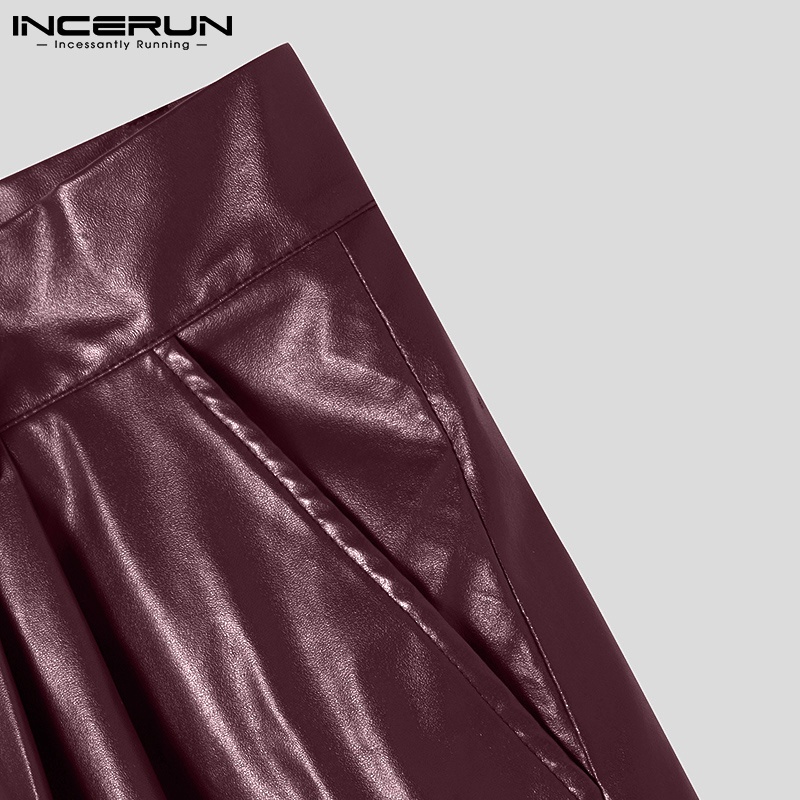 INCERUN Men Fashion 3Colors Leather Elastic Waist Solid Color Loose ...