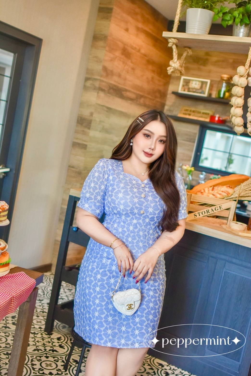 เดรสสาวอวบ ผ้าลูกไม้คอตตอล ปักลายดอกไม้ Size XL-6XL BigSize Peppermint (633A) - Bigsize ...