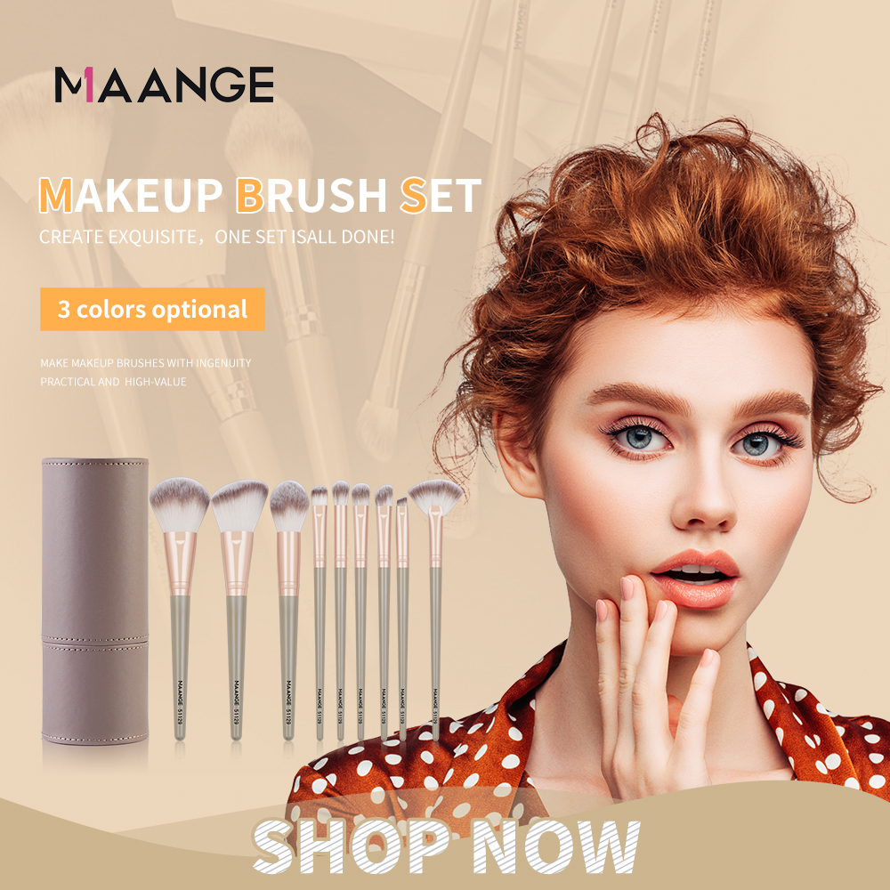 MAANGE ชุดแปรงแต่งหน้าและกระเป๋า9ชิ้นง่ายต่อการพกพาและใช้แปรงแต่งหน้ามี ...