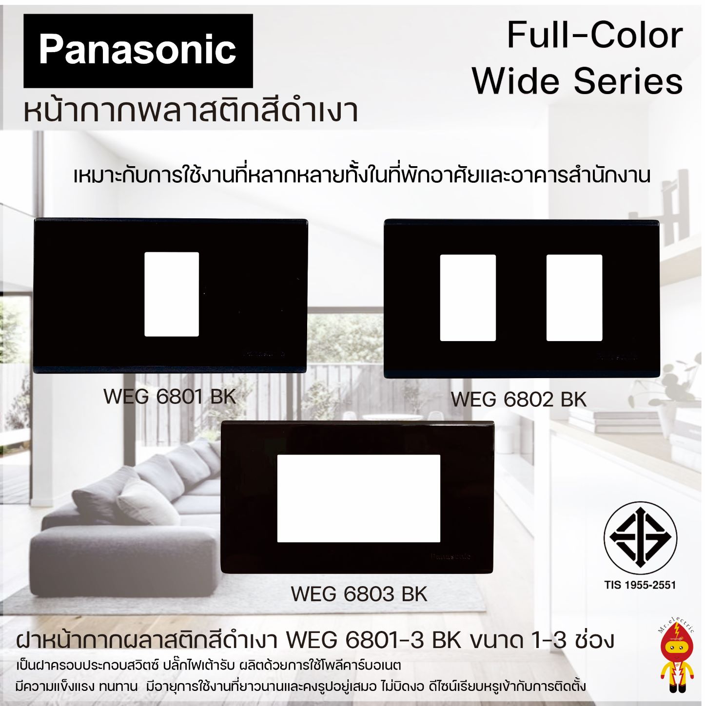 Panasonic หน้ากากพลาสติก รุ่น WEG 6801,6802,6803 BK (สีดำเงา) | Lazada.co.th