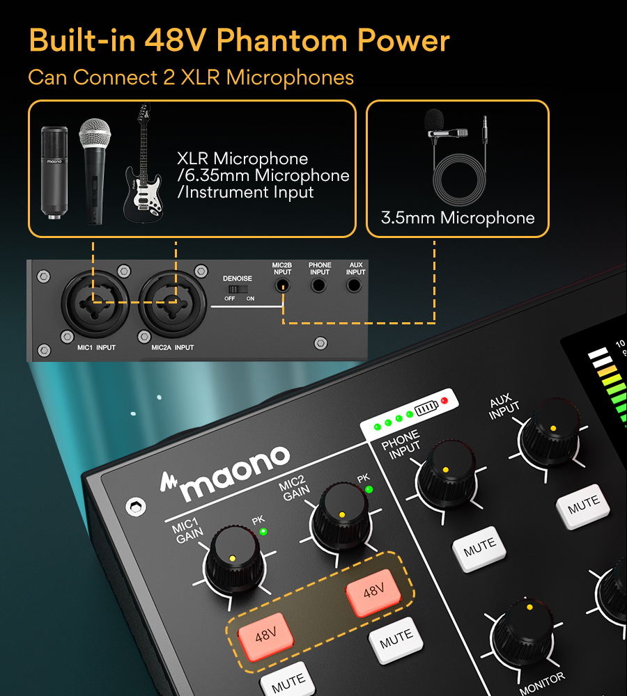 MAONO AU-AM100 Professional Audio Interface Sound Card Mixer Recording ...