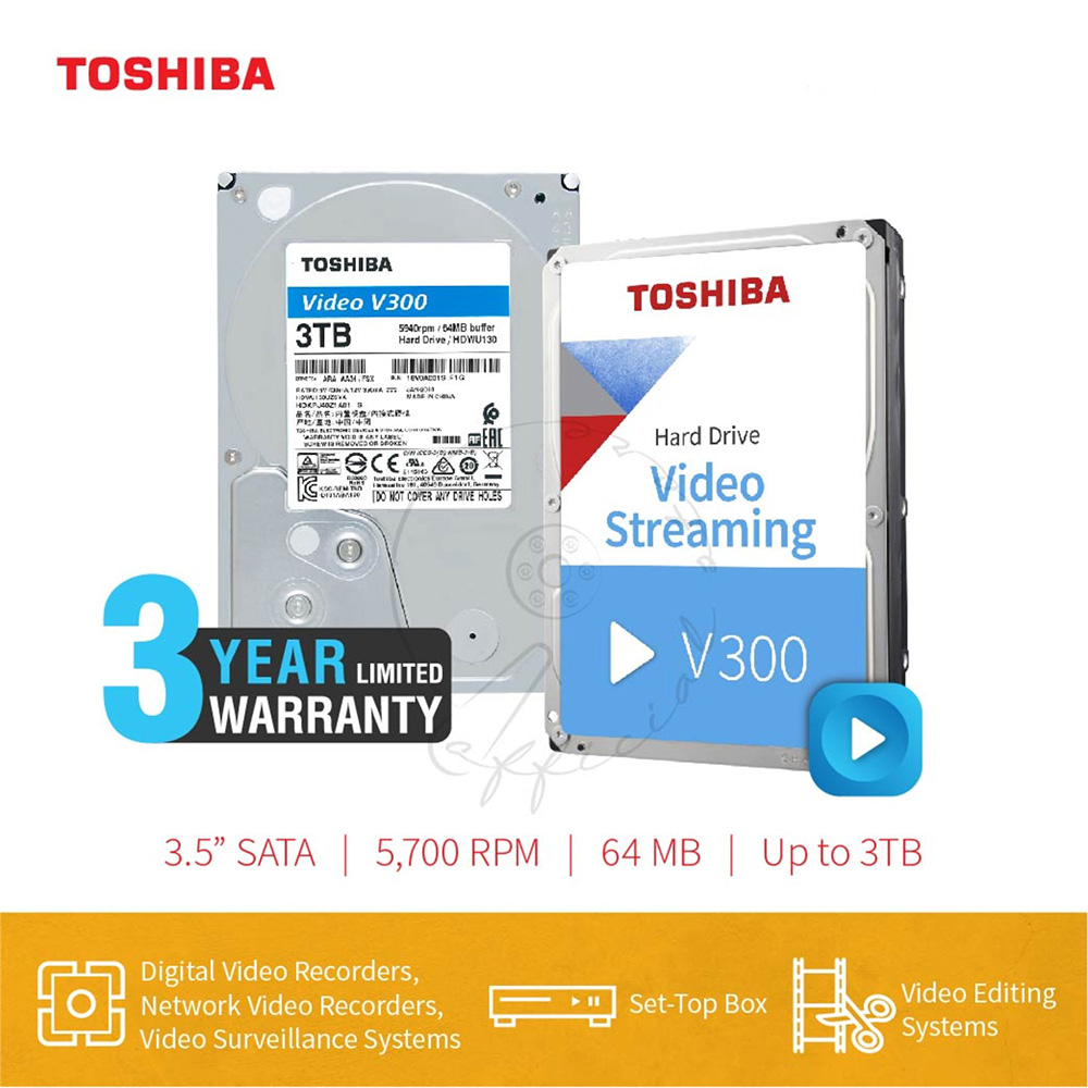 HARDDISK TOSHIBA (V300) HDWU130 3TB SATA 3.5 5400RPM C/B 64 MB - Toshiba storage - ThaiPick