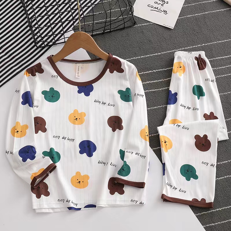 222 (พร้อมส่งจากไทย)ชุดนอนเด็กผ้าร่อง ลายน่ารัก ใส่สบาย - naekid - ThaiPick