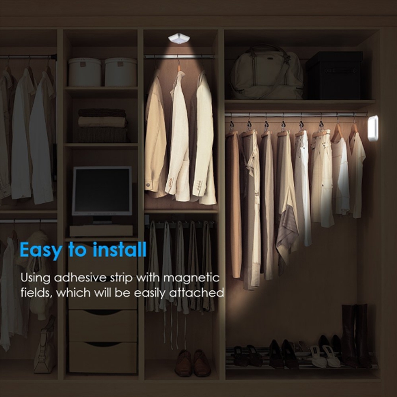 Battery Powered 6 LED Square Motion Sensor Night Lights PIR Induction ...