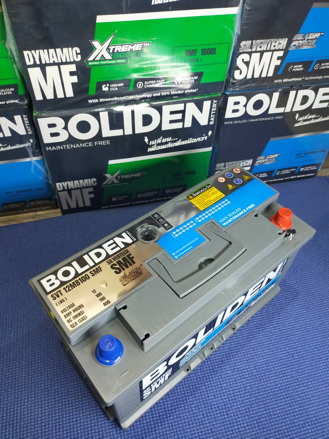 แบตเตอรี่ Boliden SVT 12MB100DIN100 หรือขั้วจม SMF แผ่นธาตุ 19 แผ่น 100 Ah ขนาด 35x17.5x19 ซม. ...
