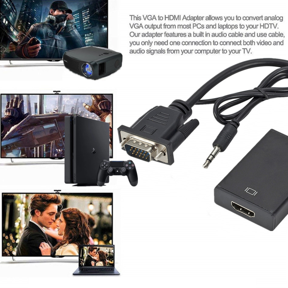 Full HD 1080P VGA to HDMI Compatible Converter Adapter Cable with Audio ...