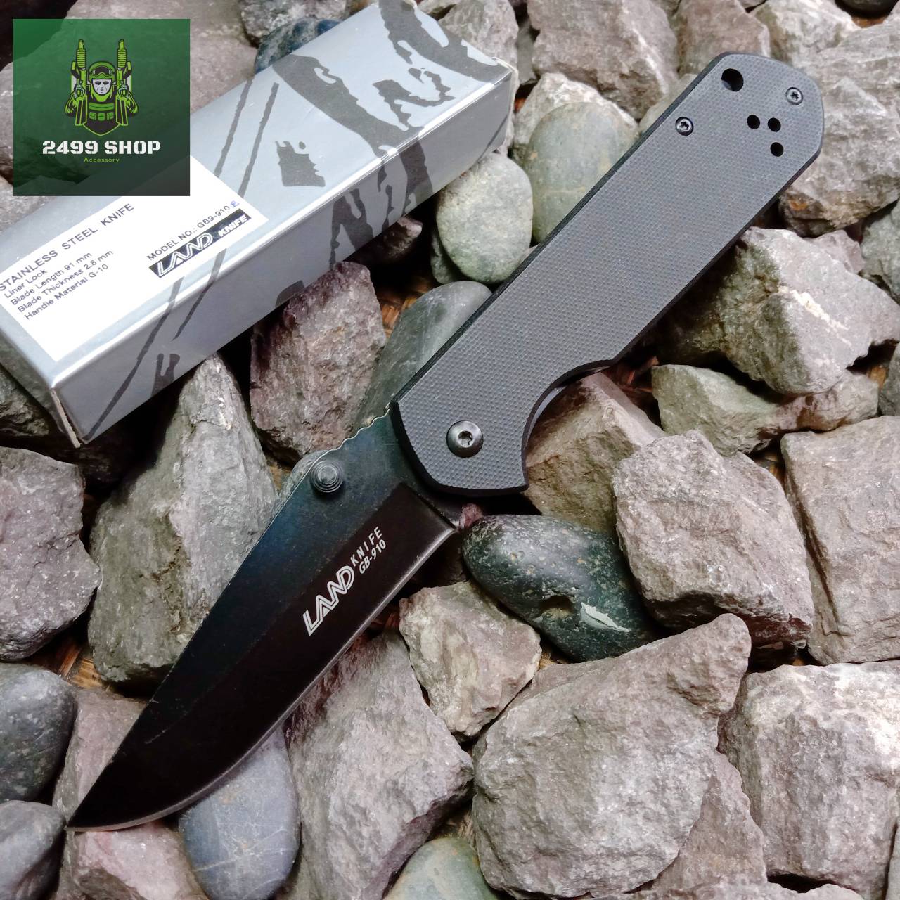 LAND Knife GB-910 Black [แท้] ใบ 3.5 นิ้ว ด้ามจับวัสดุ G-10 [แท้] ย้าย ...