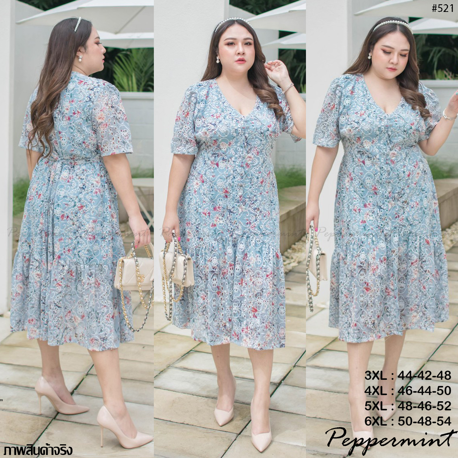 เดรสสาวอวบ ผ้าชีฟองลายดอก สวยๆจ้า Size 3XL-6XL Bigsize_Peppermint - Bigsize_Peppermint - ThaiPick