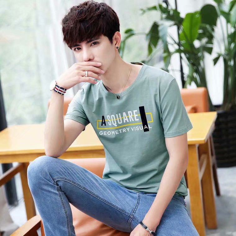 DKXK เสื้อยืดคอกลมแขนสั้น ผู้ชาย ลายขวางเก๋ๆ รุ่น6719 - Lucky - ThaiPick