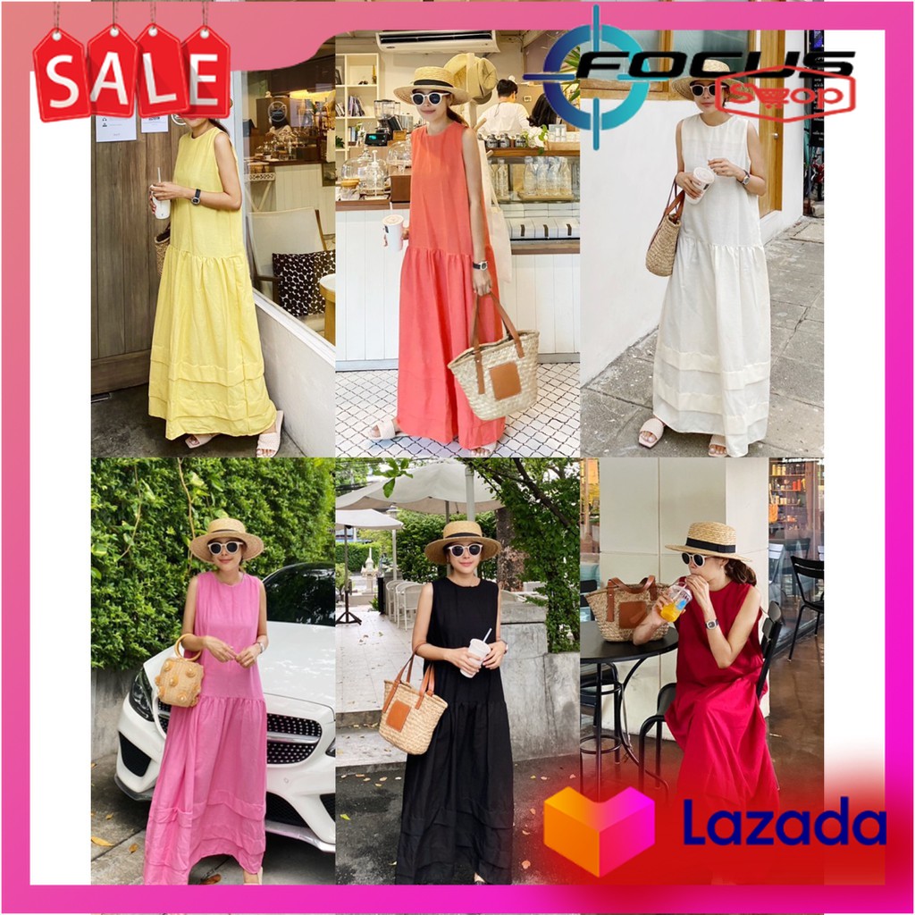 Focus เดรสยาว เดรสเกาหลี เดรสสายเดี่ยว เดรสNew arrival!! Linil Korean ...