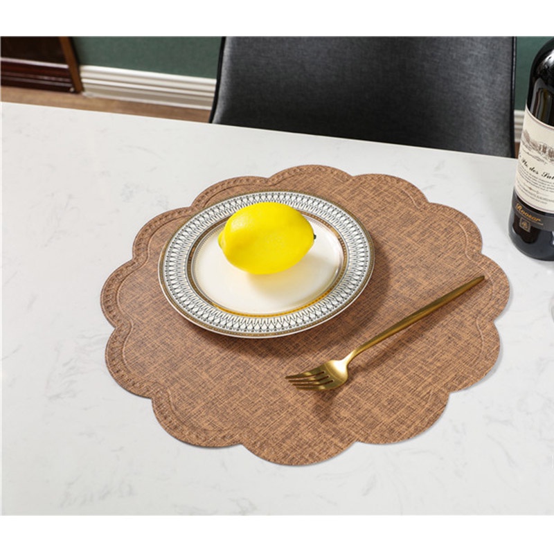 Waterproof Solid Color Round PU Western Placemat Restaurant Ho ...
