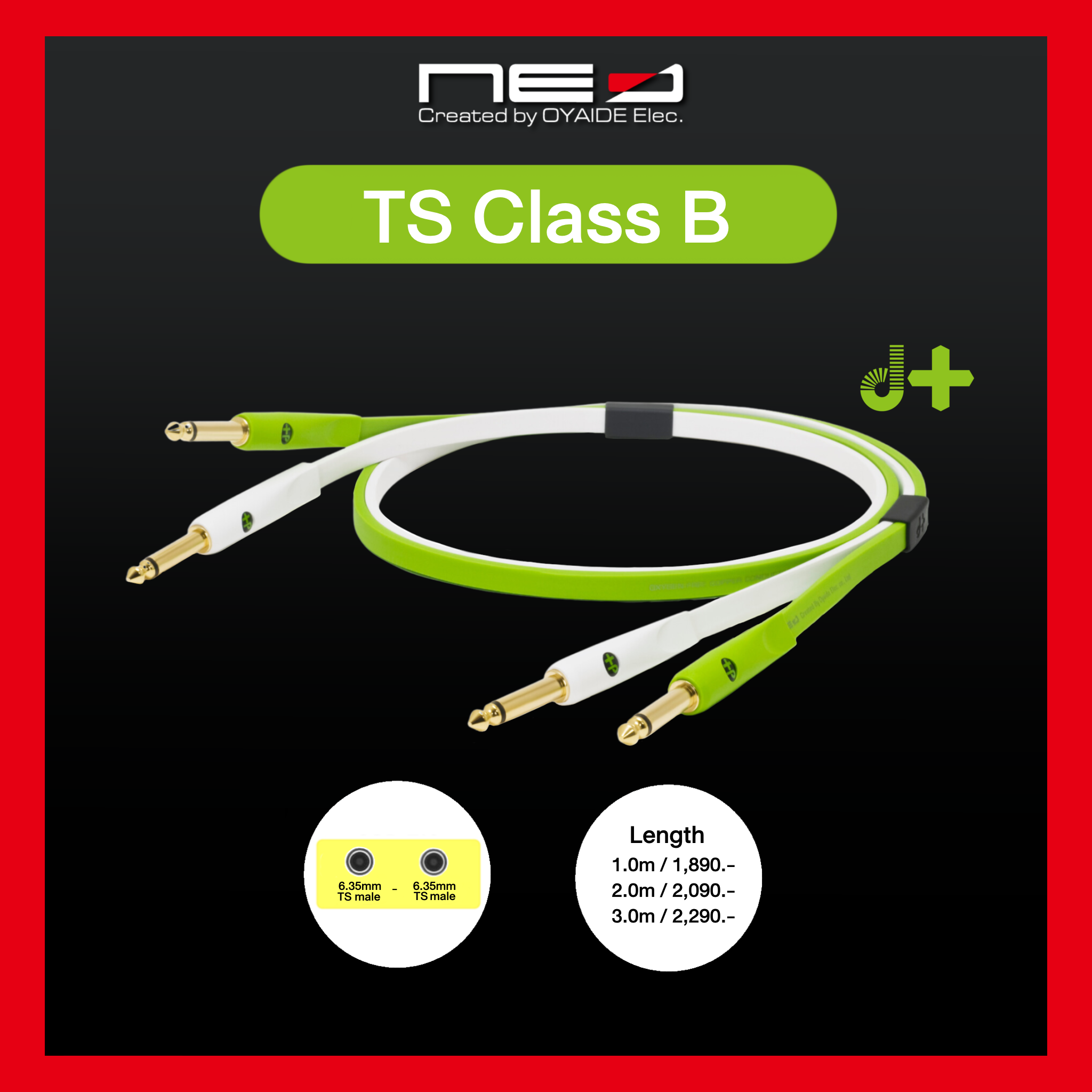 NEO (Created by OYAIDE Elec.) d+ TS Class B : Professional TS male - TS male audio cable ...