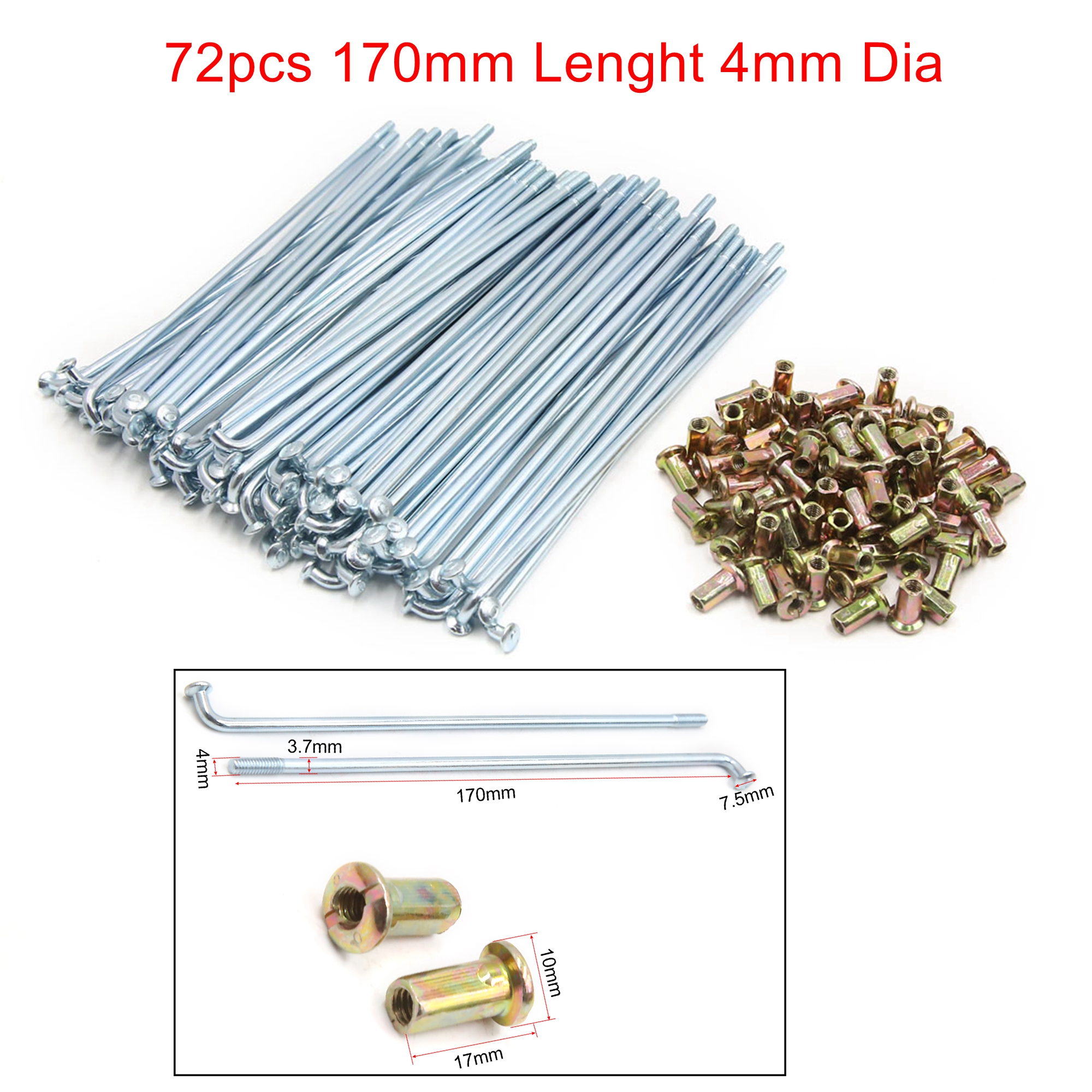 36pcs 72pcs 4mm Thread Diameter 150mm-170mm Length Motorcycle Wheel ...