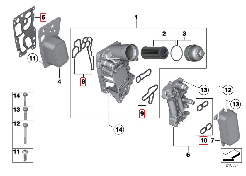 BMW ชุดโอริงฐานกรอง ปะเก็นฐานกรอง เครื่อง N47N N47S1 รุ่น E90 F20 F30 ...