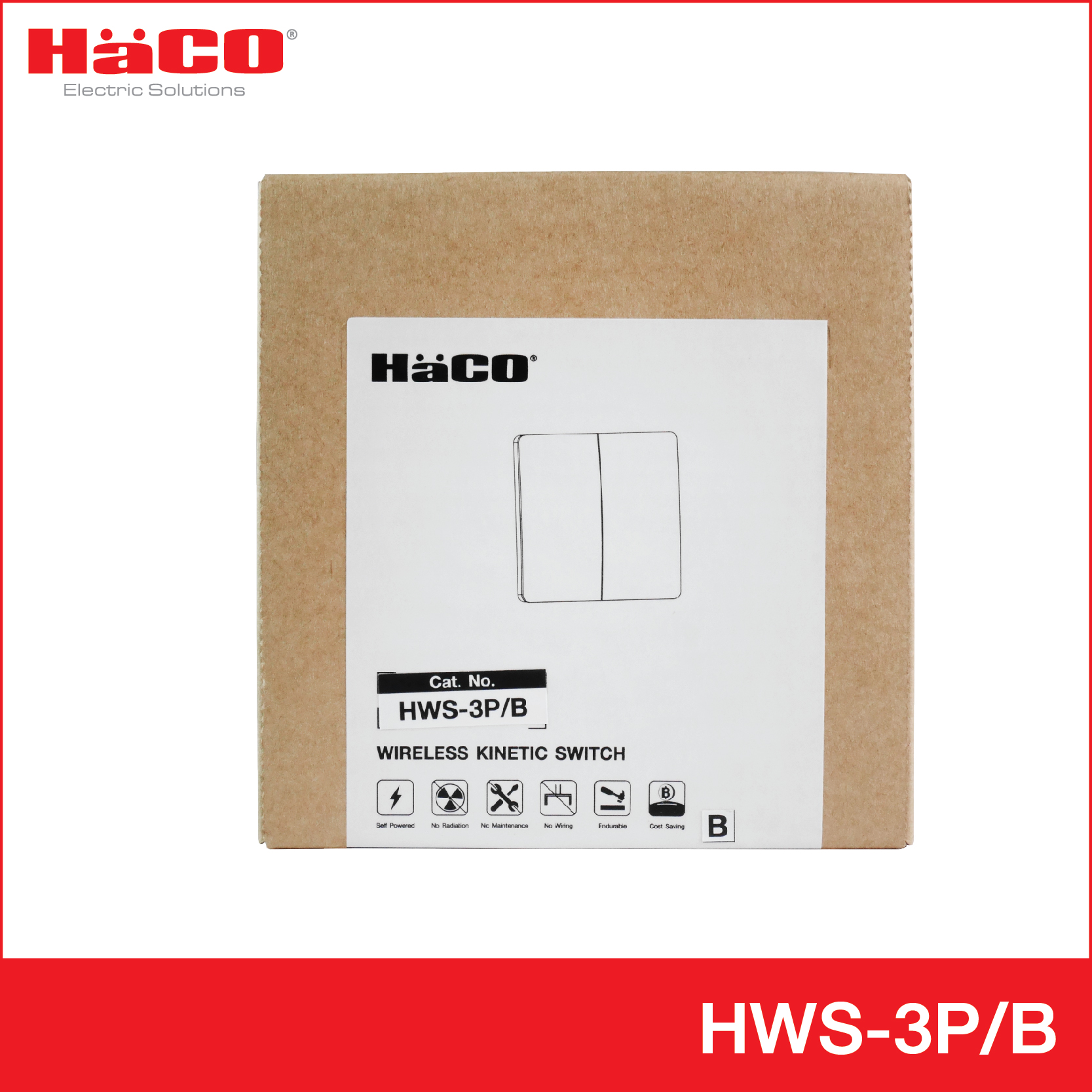 HACO สวิตช์ไฟไร้สาย 3 ช่อง สีดำ IP67 รุ่น HWS-3PB - HacoElectric - ThaiPick