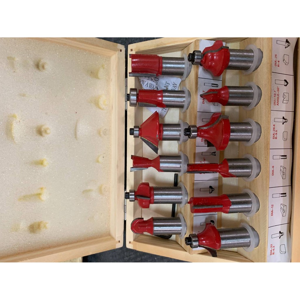 ชุดดอกเร้าเตอร์-ทริมเมอร์(1-2-) แกนขนาด 4หุน ( 12.7 mm ) 12 PCS ROUTER ...