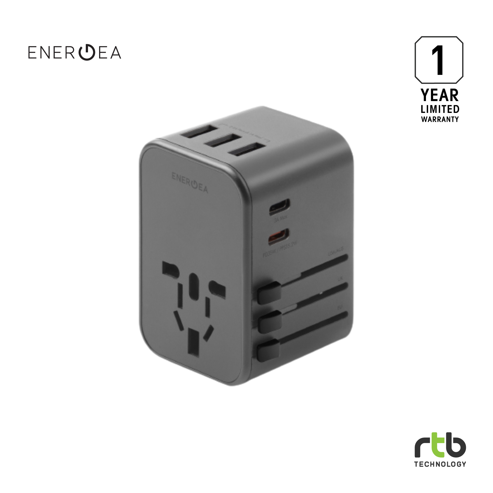 Energea หัวแปลงปลั๊กไฟสำหรับเดินทาง รุ่น Travelworld Adapter 35 3a 2c 