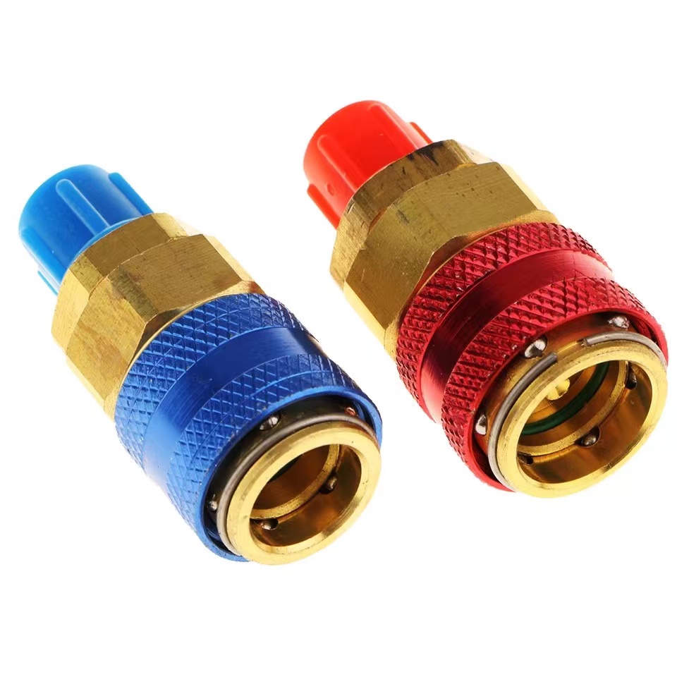 ขายถูก คอปเปอร์ เติมน้ำยาแอร์ R134a แพคคู่ (สีน้ำเงิน+สีแดง) AC Coupler ...