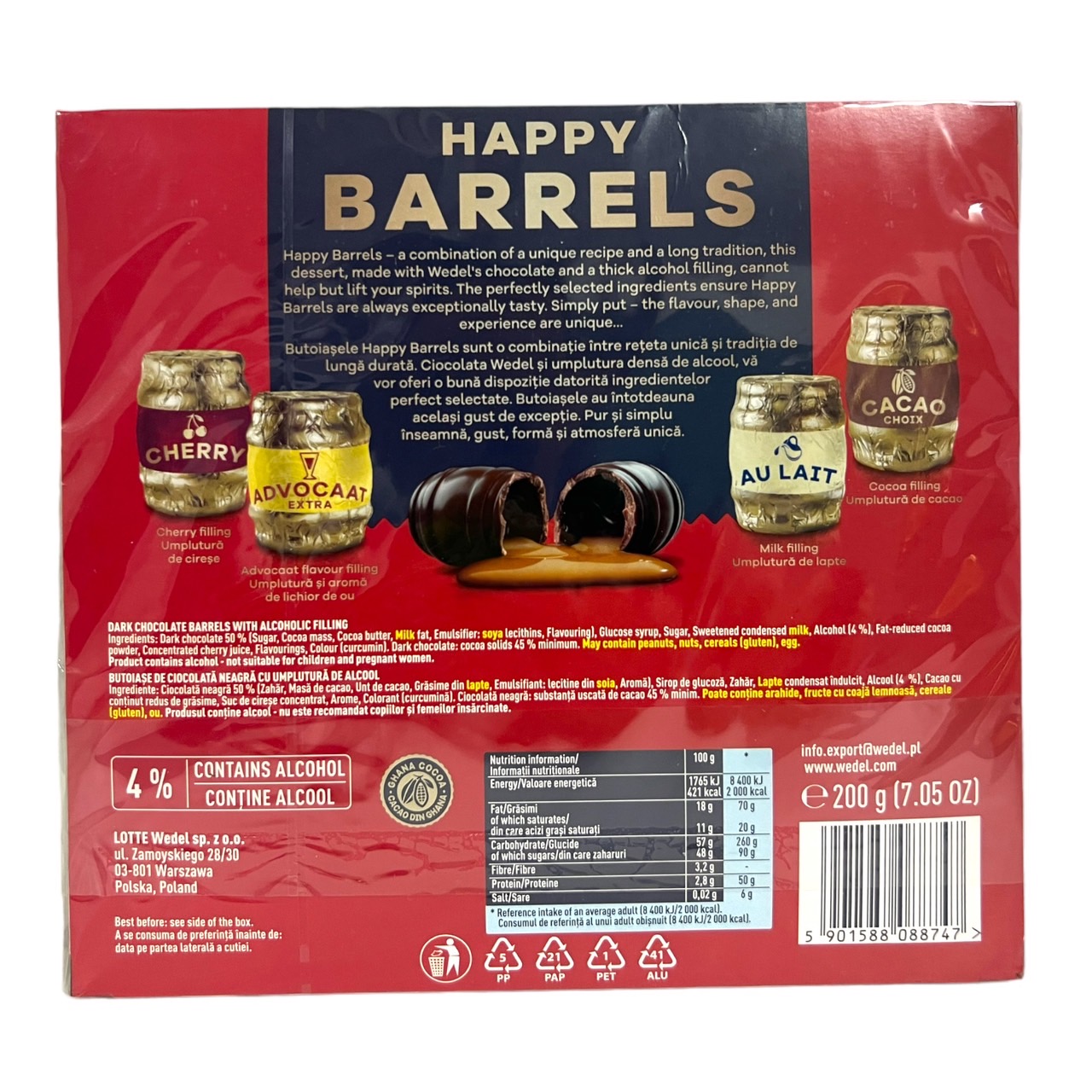 Happy Barrels dark chocolate with alc. filling ดาร์กช็อคโกแลตสอดไส้ ...