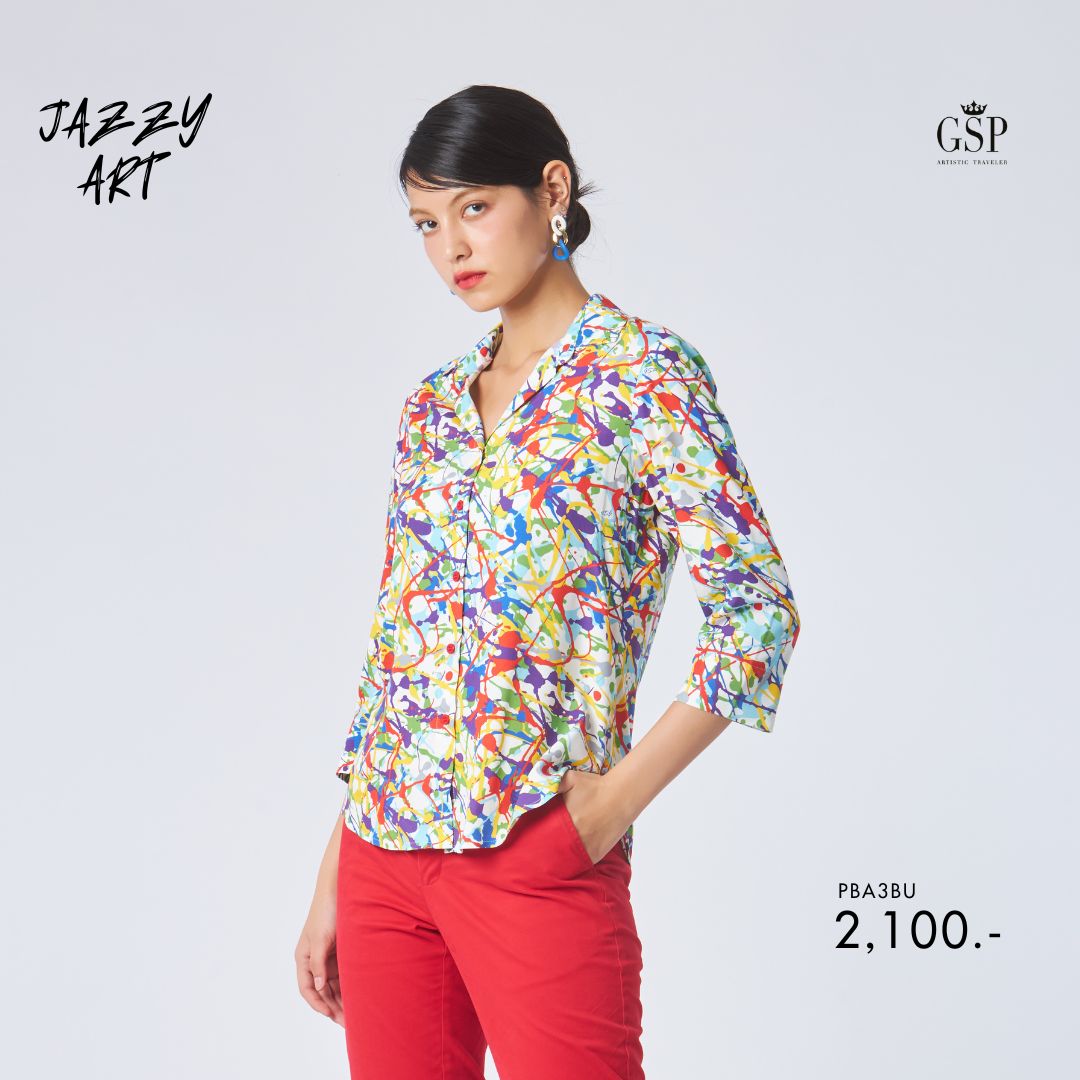 GSP Womans shirt Jazzy Art เสื้อเชิ้ตผู้หญิง แขนสามส่วน สีสดใส PBA3BU - A'MAZE - ThaiPick