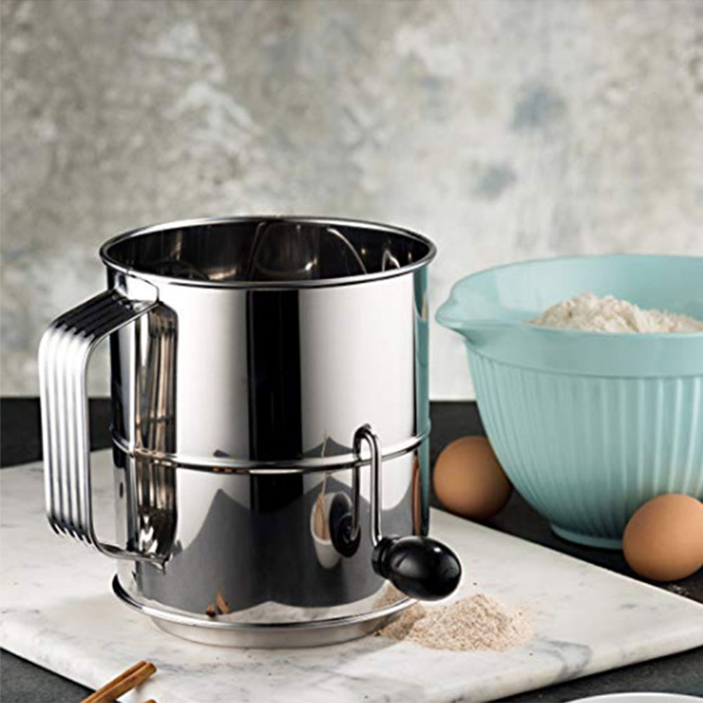 Shaker Fine Mesh Screen Kitchen Hand Crank Sieve Flour Sifter Stainless ...