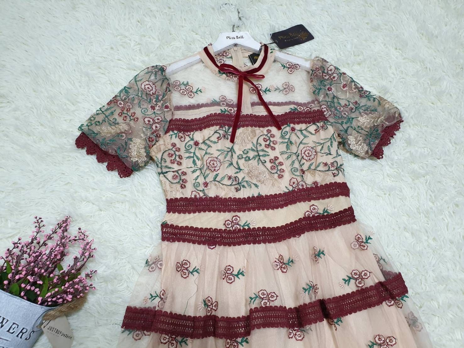 เดรสปะการังงาน เดรสยาว เดสยาว เดรสสวย เดสแดง สีแดง ออกงาน เดรสงานปัก ...