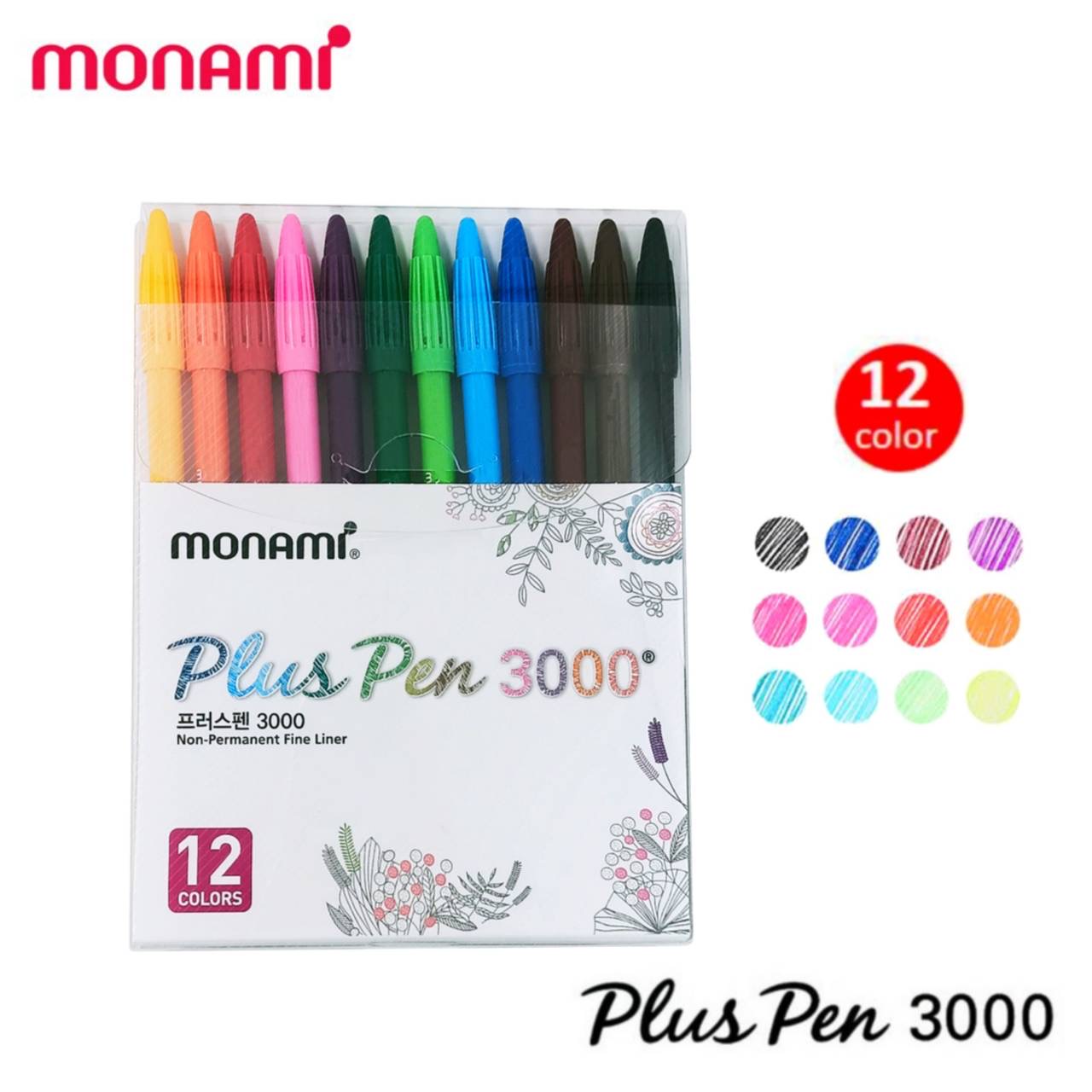 ปากกาสีน้ำ โมนามิ พลัสเพน Monami Plus Pen 3000 ปากกา12 สี ลายเส้น 0 ...