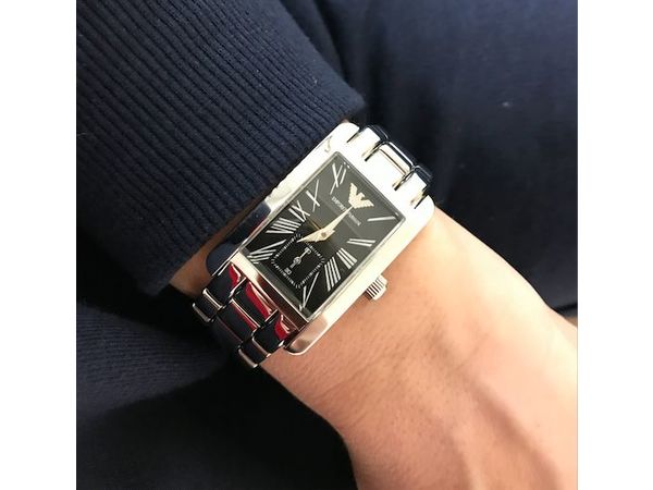 นาฬิกาข้อมือผู้หญิง AR0157 Emporio Armani Black Dial Silver Tone ...