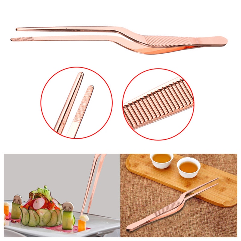 1 Set 14cm Chef Plating Tweezer Tongs Rose Gold Tweezer Chef Pliers ...