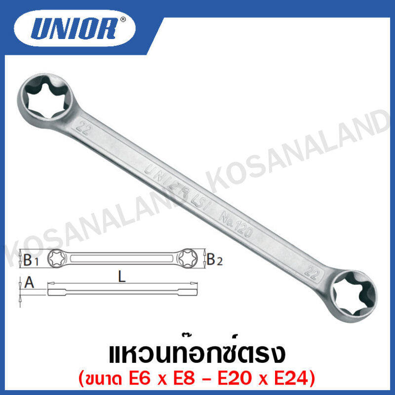 Unior แหวนท๊อกซ์ตรง Flat Ring Wrenches With Torx Profile ขนาด E6 X E8