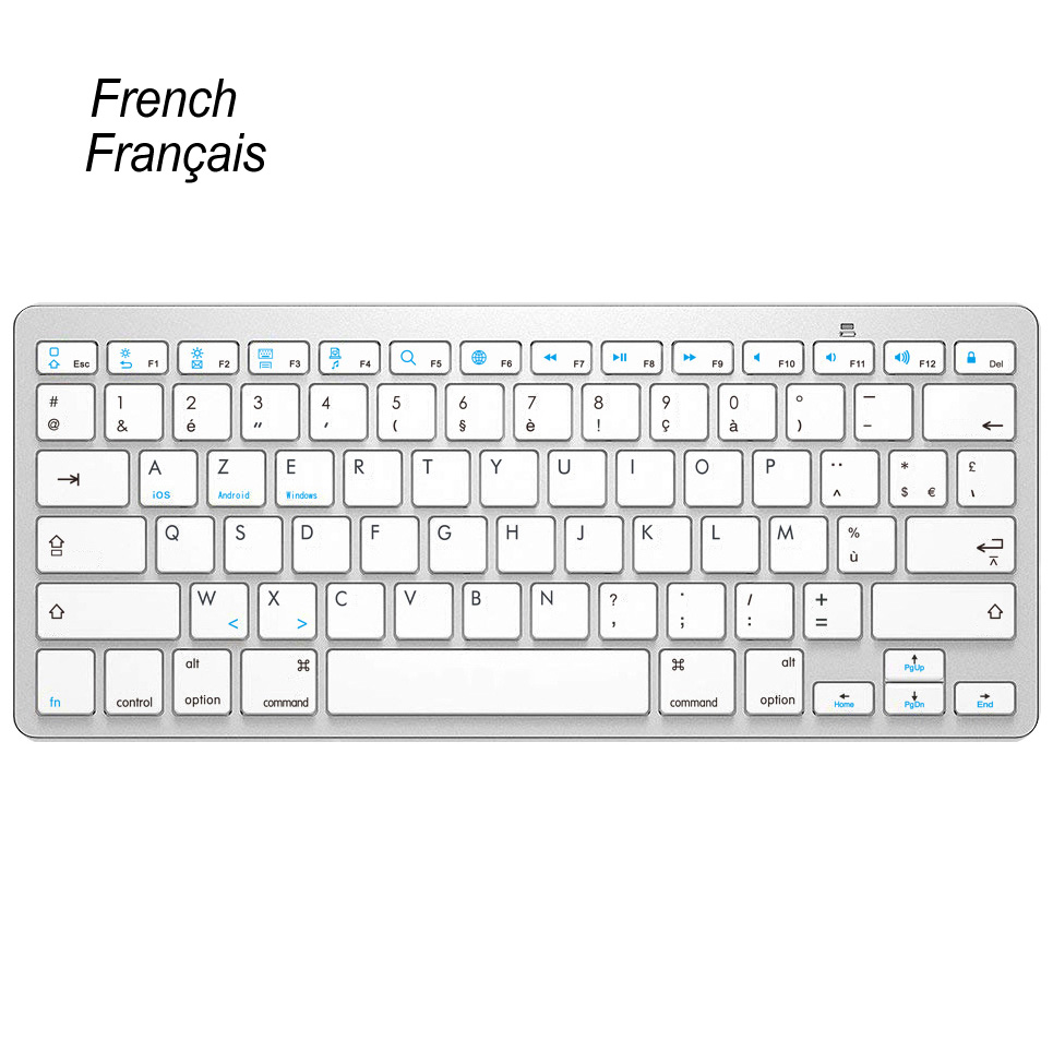 French AZERTY Layout Bluetooth Keyboard Light Portable Slim Wireless ...