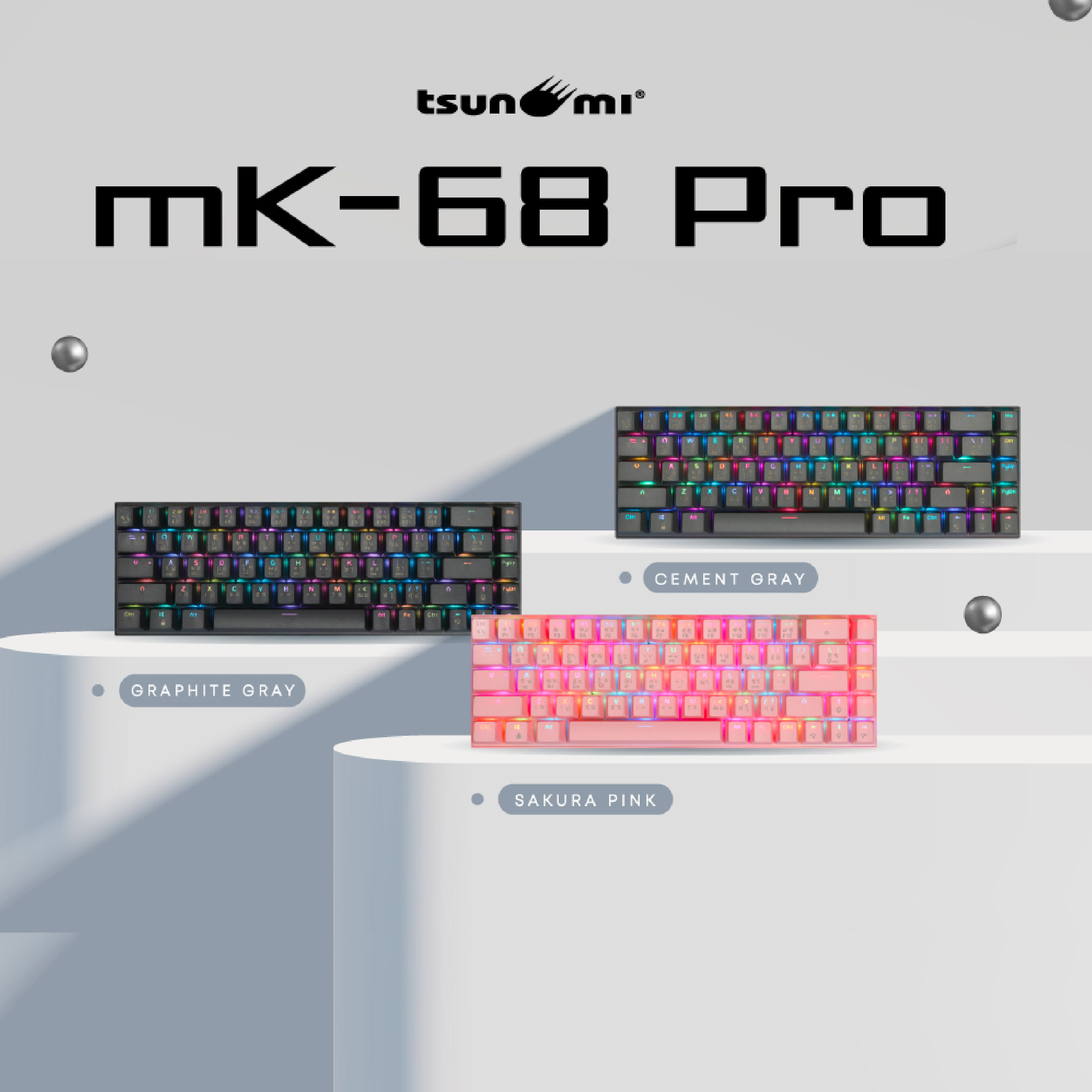 TSUNAMI MK-68 MAX PRO คีย์บอร์ด60 68keys OUTEMU Switch TKL Mechanical ...