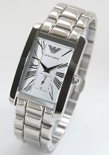 นาฬิกาข้อมือผู้ชาย ARMANI White Dial Rectangle Stainless Steel Bracelet ...