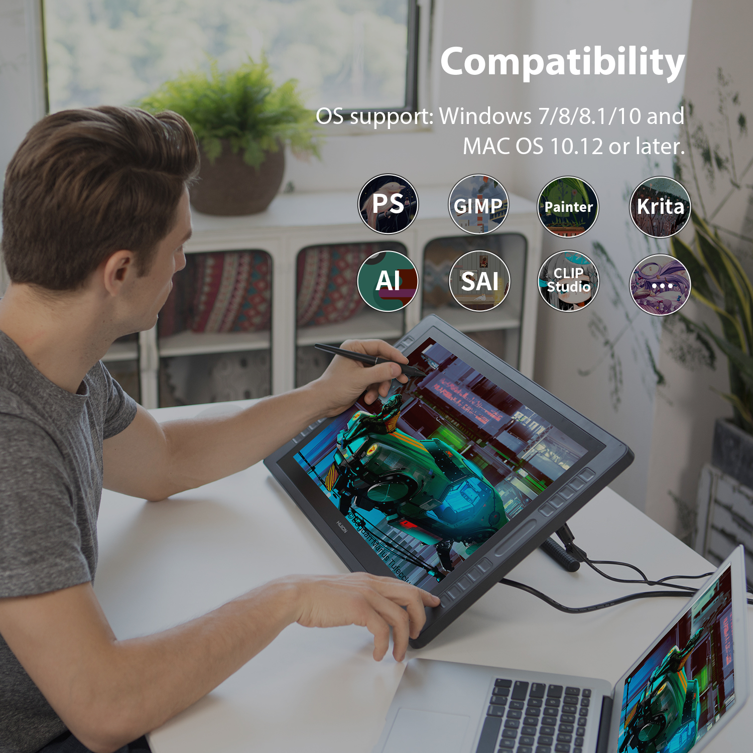 Huion KAMVAS PRO 12 จอแสดงผลกราฟิกแบบเอียงฟังก์ชั่นไม่มีแบตเตอรี่ 8192 ...