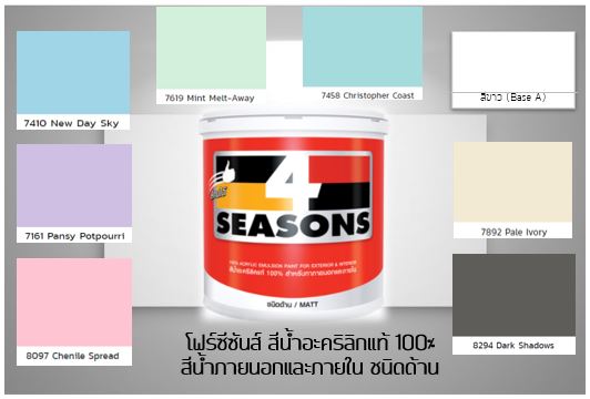 สีทาบ้าน สีอะคริลิค สีน้ำ (ส่งฟรี) สำหรับทาภายใน ชนิดด้าน - สีเทา #8233 ...