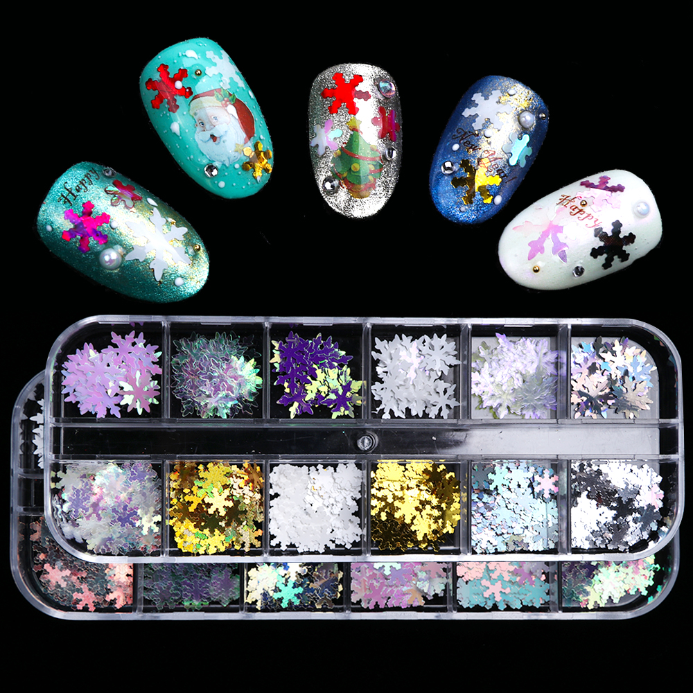 GUAIP Flake 12กริดคริสต์มาส Holographic Decals Glitter อุปกรณ์ตกแต่ง ...