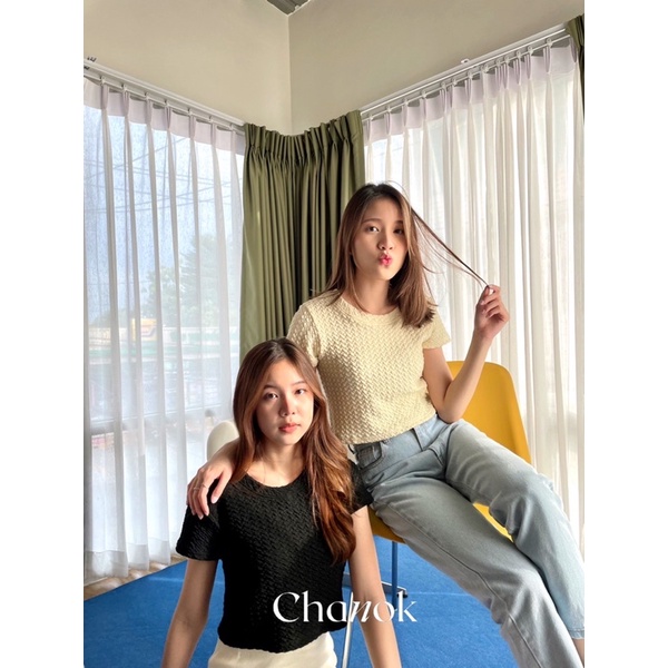 ZeroOneShop ไม่ต้องรีด สีเยอะ เสื้อครอปแขนสั้นผ้ายืดลายขนแกะ ลุคนี้คุณหนูสุด ดูไฮโซ / Wila ขนแกะ ...