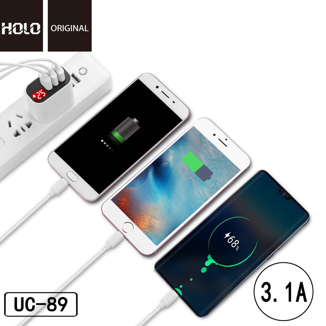 ส่งจากไทย ของแท้ 100% HOLO UC-89 adapter หัวชาร์จ 3 port 3.1A หน้าจอLED ...