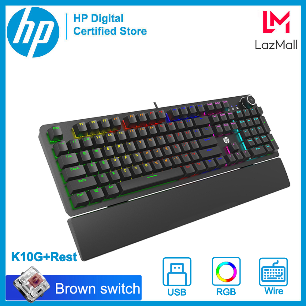 HP K10G คีย์บอร์ดเกมมิ่งเครื่องกล พักข้อมือ ปุ่มมัลติมีเดีย แสงพื้นหลัง RGB คีย์บอร์ดเกมมิ่ง ...