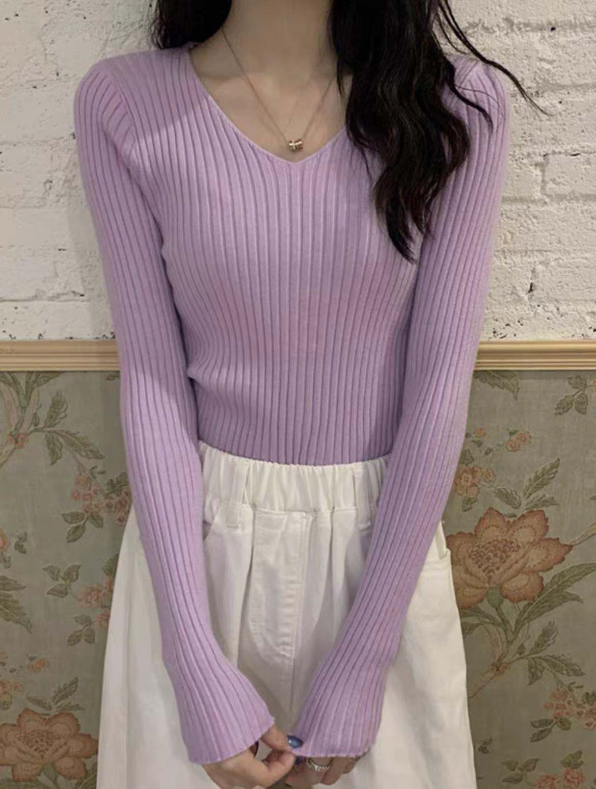 tichada 8A36เสื้อยืดไหมหรมแขนยาวรัดรูปปน่ารักๆ ราคาถูกเหมาะกับฤดูหนาวที่จะถึงนี้สินค้าสีสดสไตน์ ...