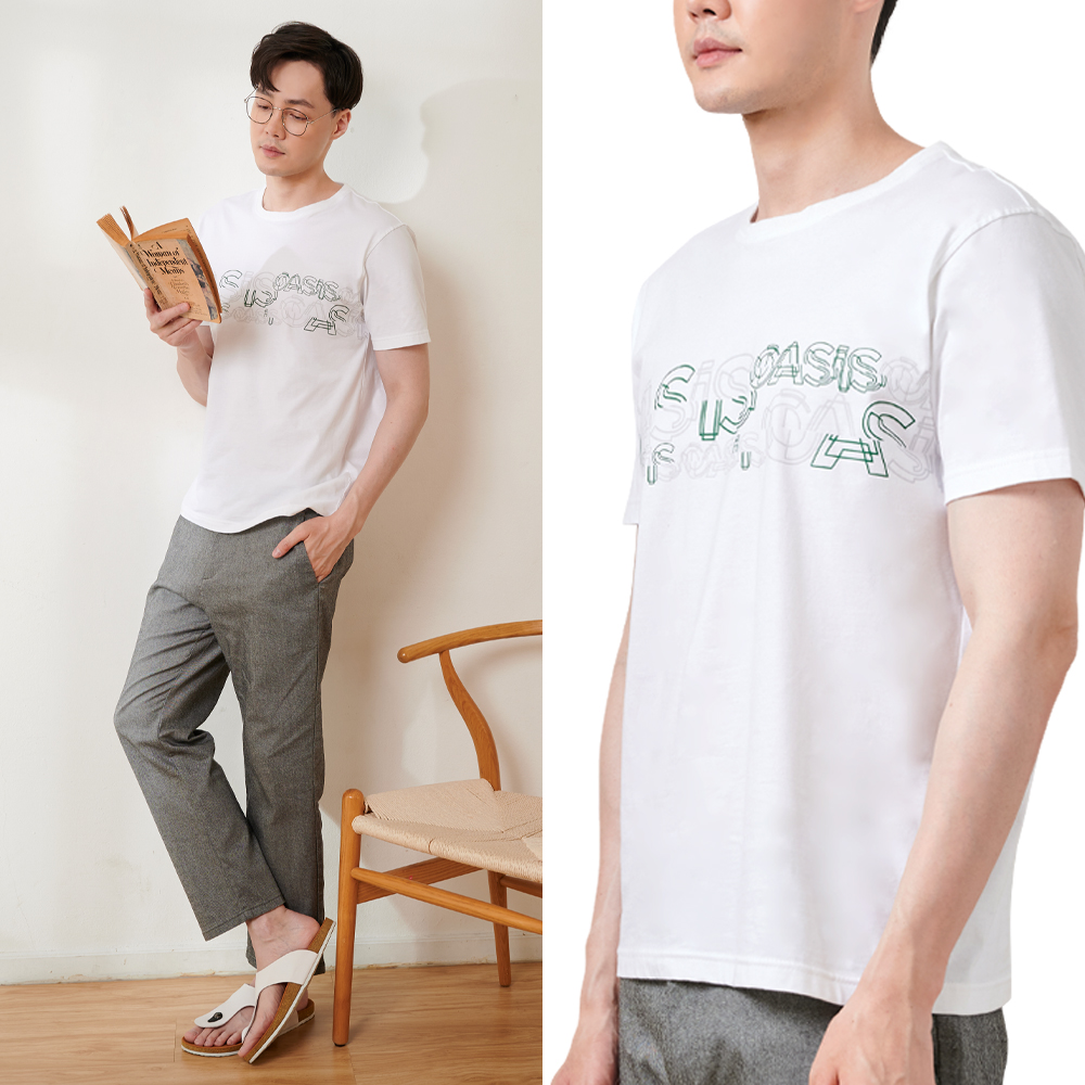 OASIS Monogram เสื้อยืด ผู้ชาย คอกลม เสื้อยืดผู้ชาย cotton100 พิมพ์ลาย ...