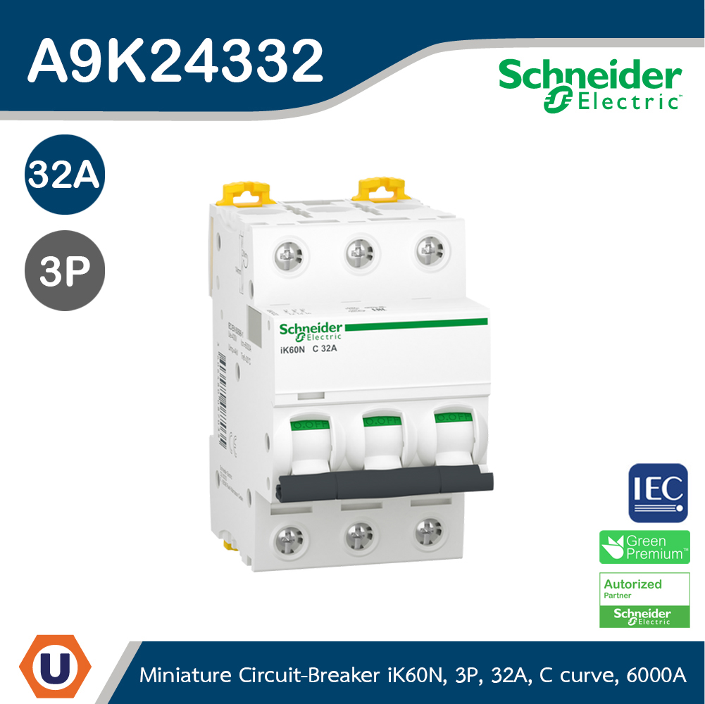 Schneider Electric - Miniature Circuit-Breaker, Acti9 iK60N, 3P, 32A, C ...