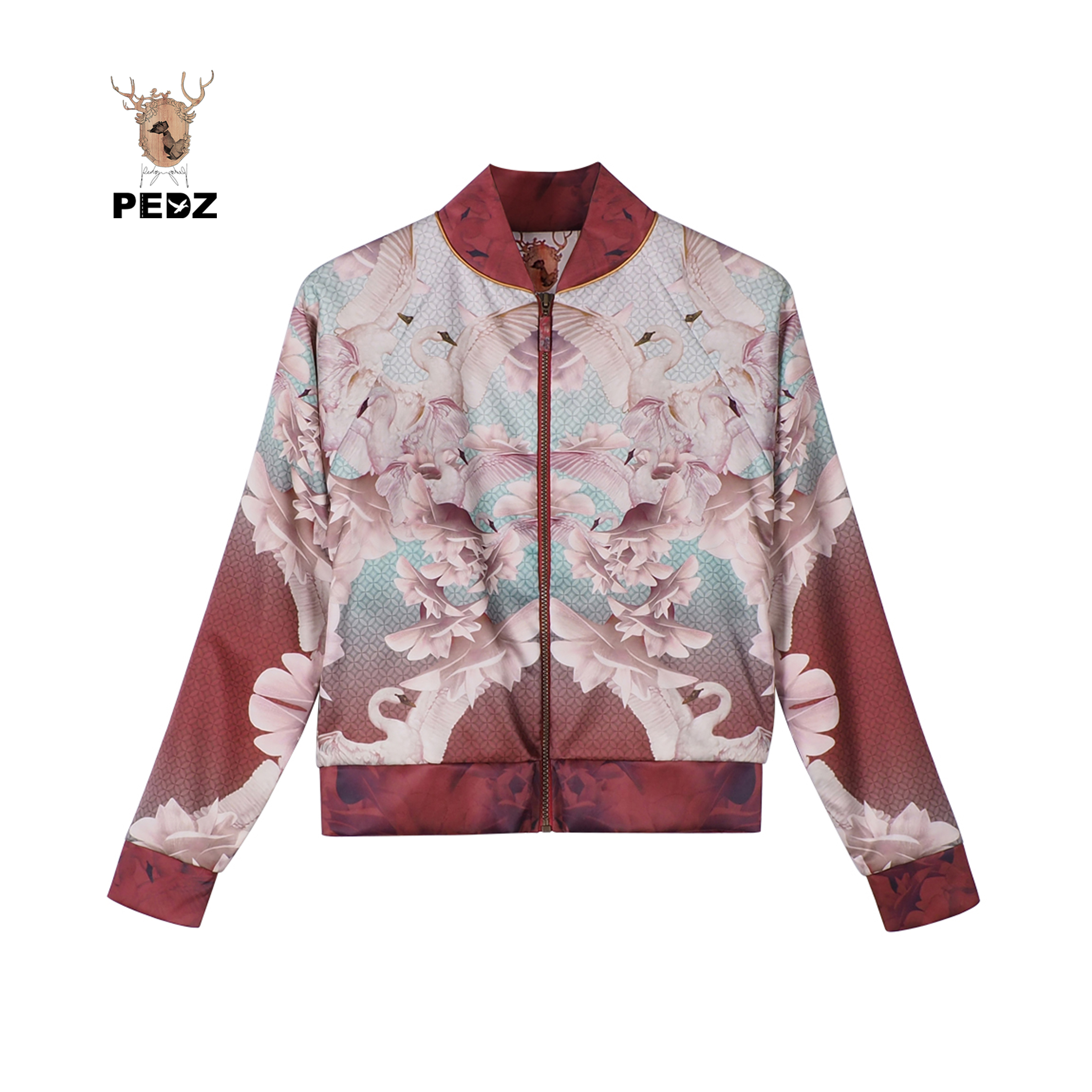 PEDZ Red Swan Jacket แจ๊คเก็ตซาตินแดงพิมพ์ลายหงส์ - PEDZ - ThaiPick