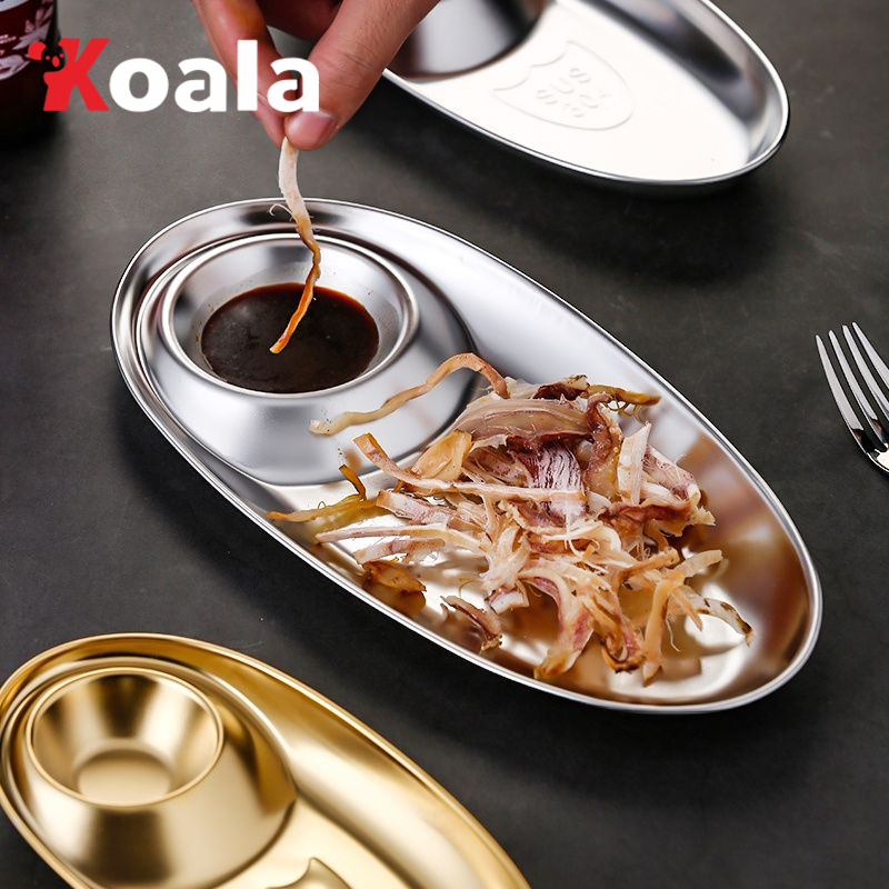 KOALA ถาดรูปทรง รี พร้อมช่องใส้น้ำจิ้ม สุดคุ้ม 304 สเตนเลสขัดหม้อจุ่ม ไก่ทอด เกี๊ยวซูชิ จานขนม ...